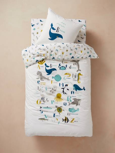 Fitted Sheet for Children, Marine Animal Alphabet Theme - white/print ...