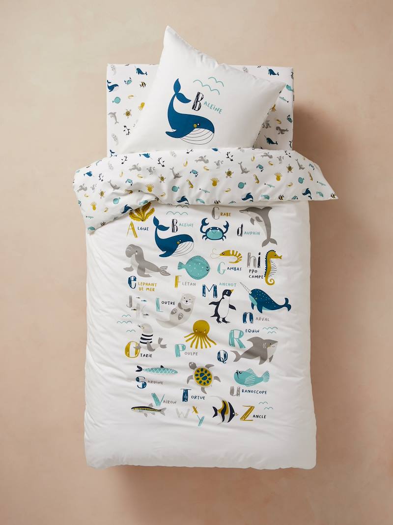 Fitted Sheet for Children, Marine Animal Alphabet Theme - white/print ...