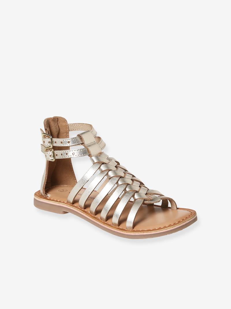 Spartan Style Leather Sandals for Girls - gold, Shoes