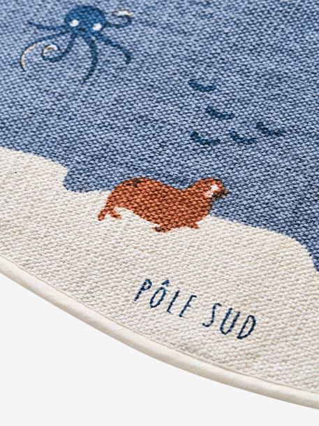 Round World Map Rug - blue