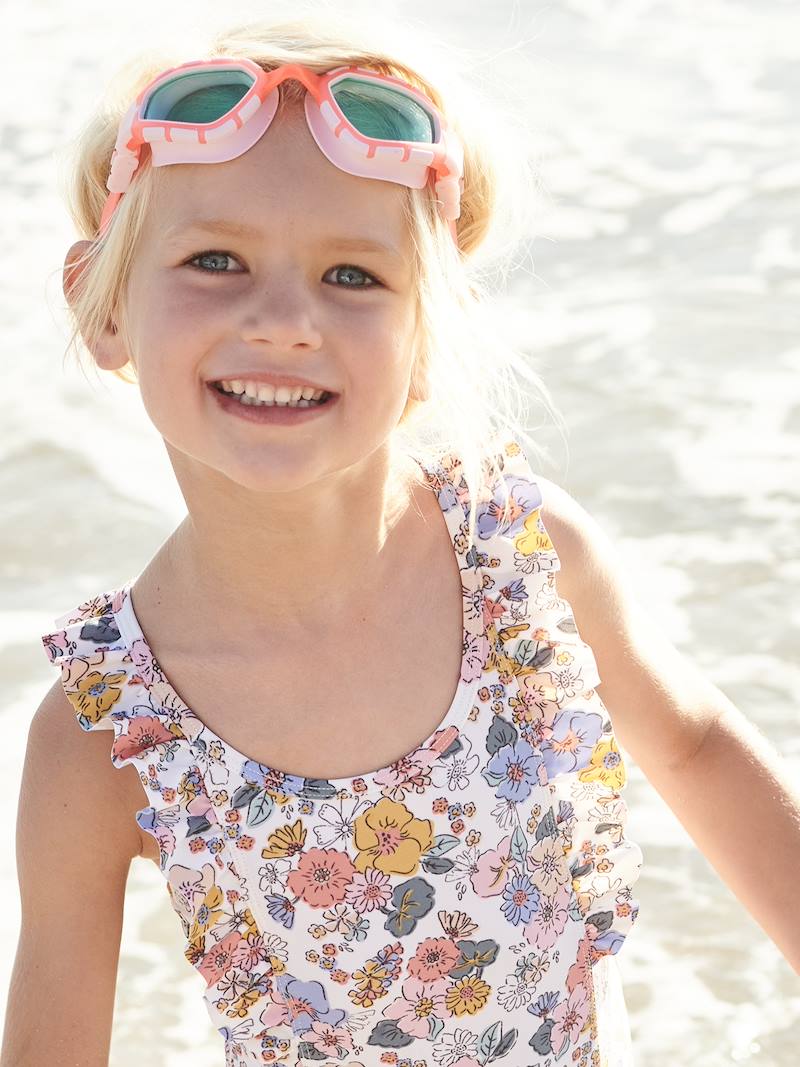Floral Swimsuit for Girls - beige light all over printed, Girls