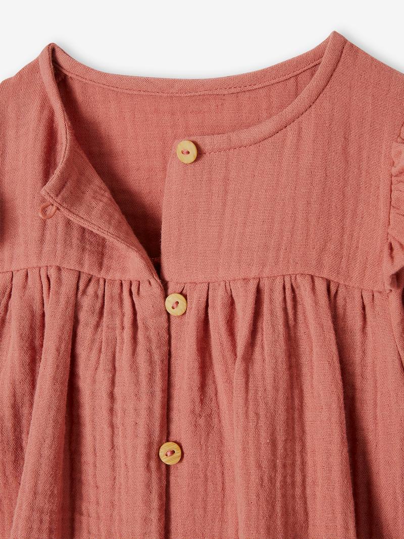 Blouse in Cotton Gauze with Ruffles, for Babies - old rose, Baby