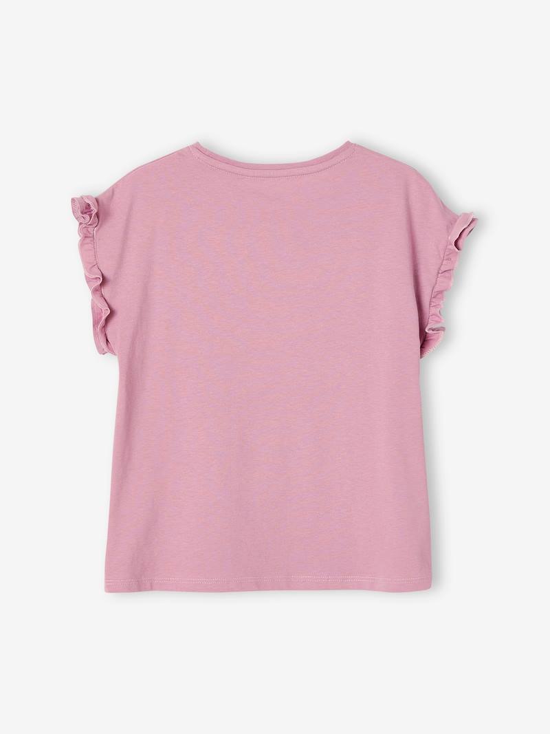 T-Shirt with Iridescent Motif & Short Ruffled Sleeves for Girls - pale ...