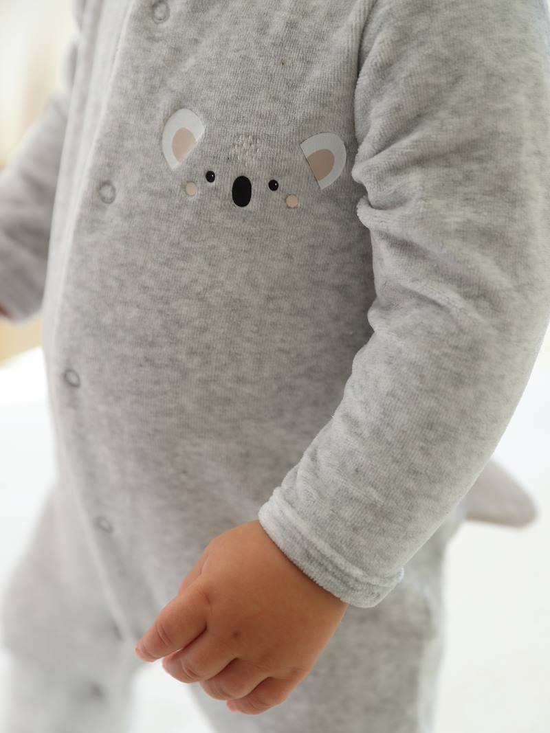 Koala Sleepsuit in Velour, for Babies - marl grey, Baby