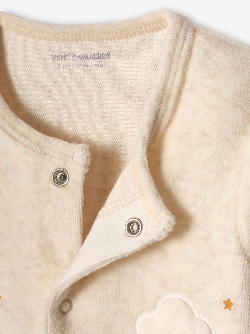 Velour Sleepsuit with Front Opening, for Babies - marl beige, Baby