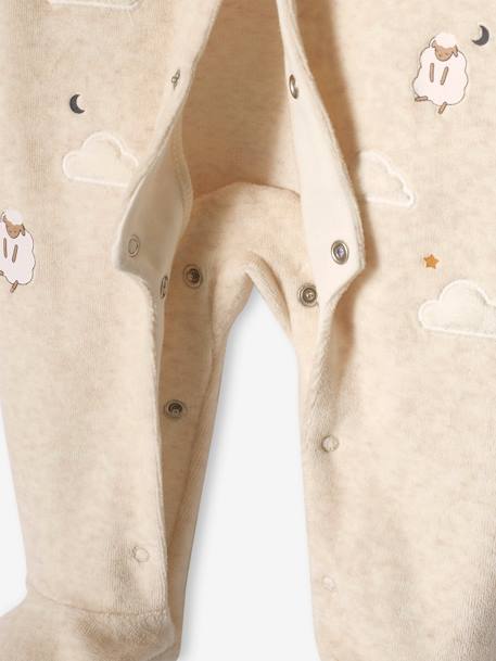 Velour Sleepsuit with Front Opening, for Babies - marl beige, Baby