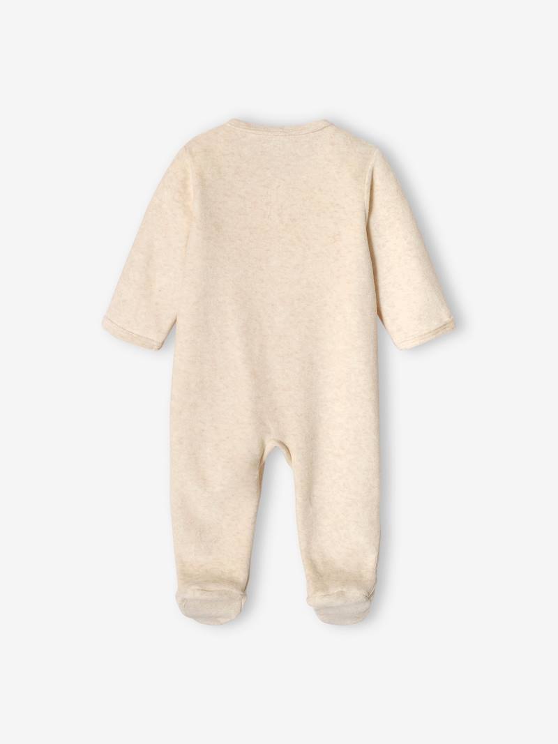 Velour Sleepsuit with Front Opening, for Babies - marl beige, Baby