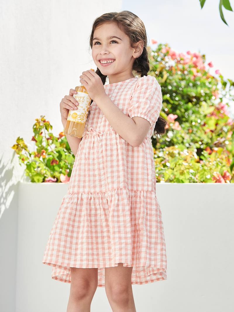 Frilly Dress with 3/4 Sleeves for Girls - coral, Girls