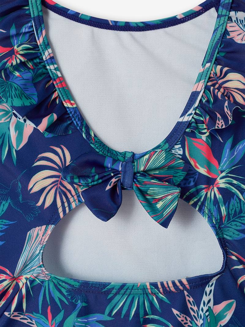 Swimsuit with Tropical Print, for Girls - navy blue, Girls