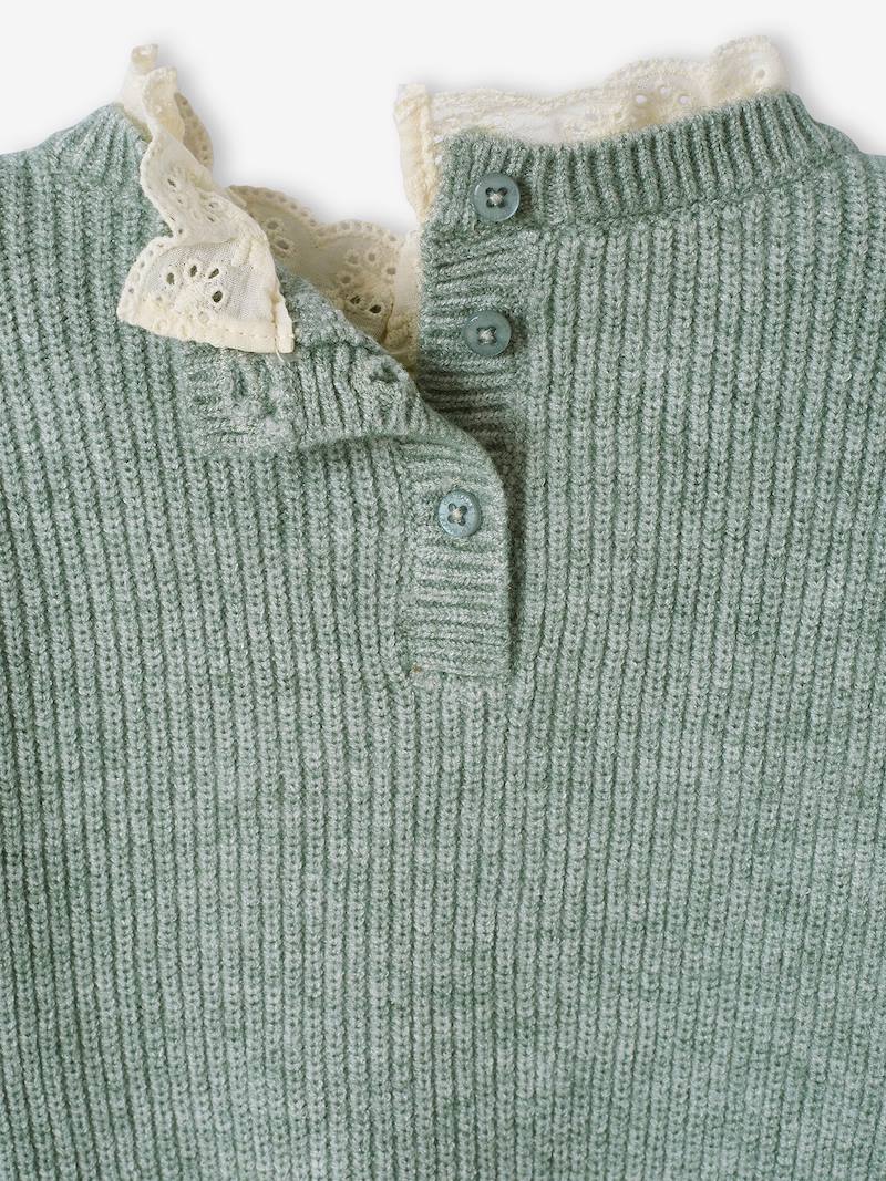 Rib Knit Jumper with Broderie Anglaise Collar for Babies - navy blue, Baby