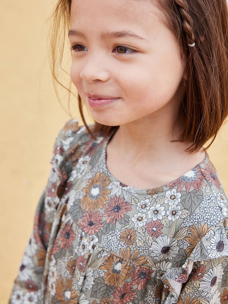 Frilly Dress With Floral Print For Girls Night Blue Girls