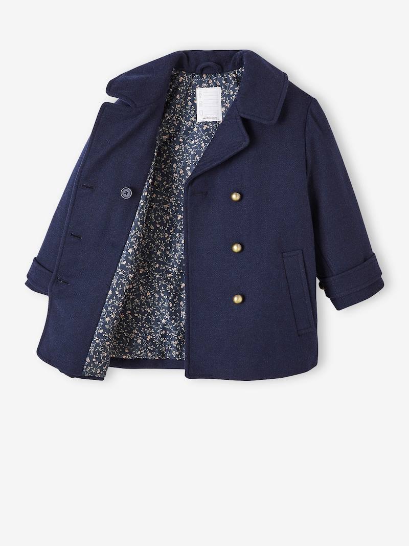 Officer's Coat in Woollen Cloth for Girls - navy blue, Girls