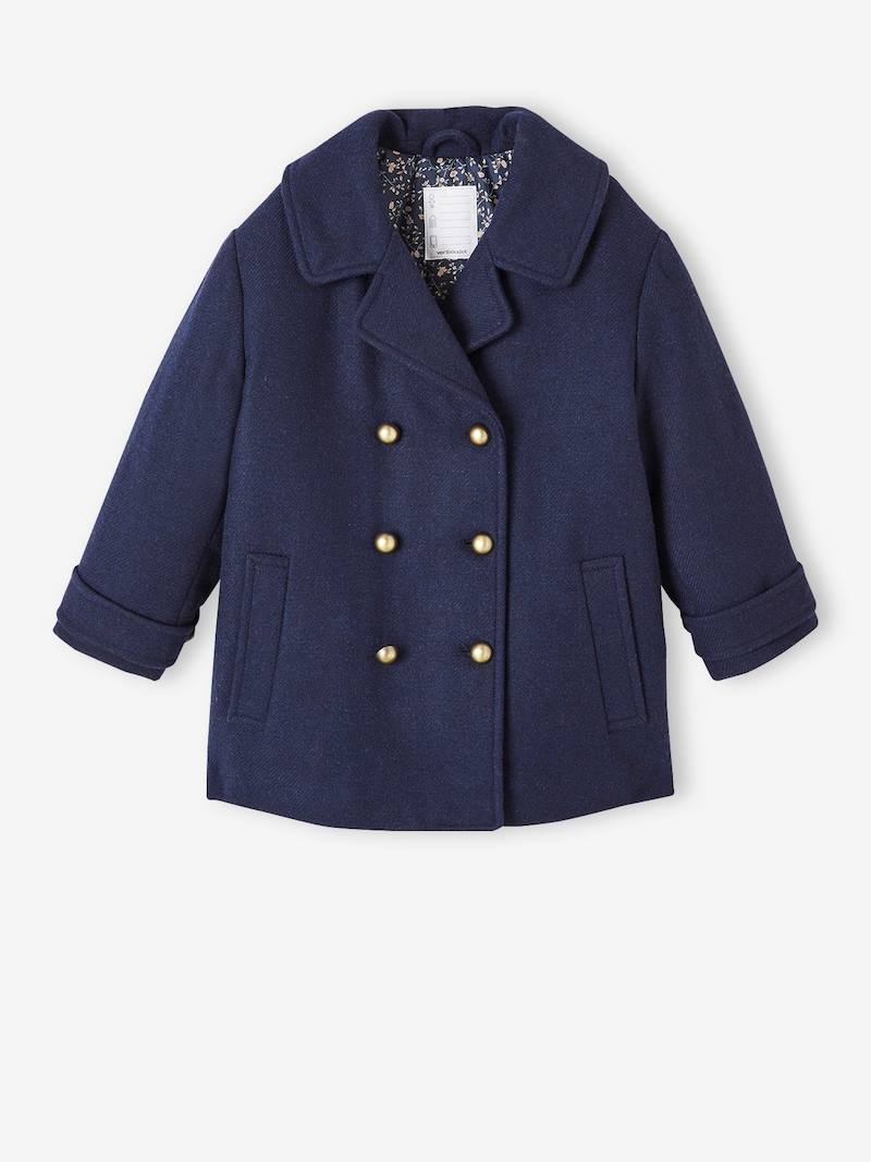 Officer's Coat in Woollen Cloth for Girls - navy blue, Girls