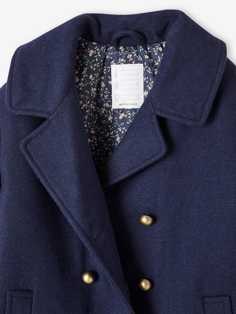 Officer's Coat in Woollen Cloth for Girls - navy blue, Girls