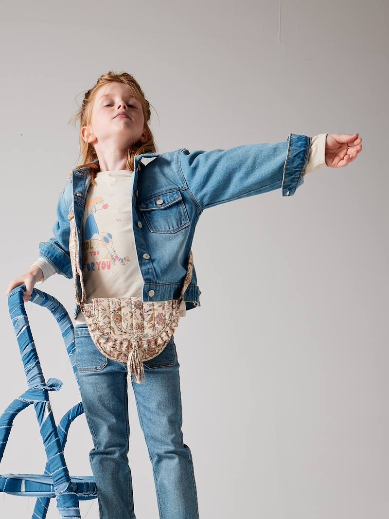 Denim Jacket with Pop Flowers Animation on the Back for Girls - stone ...