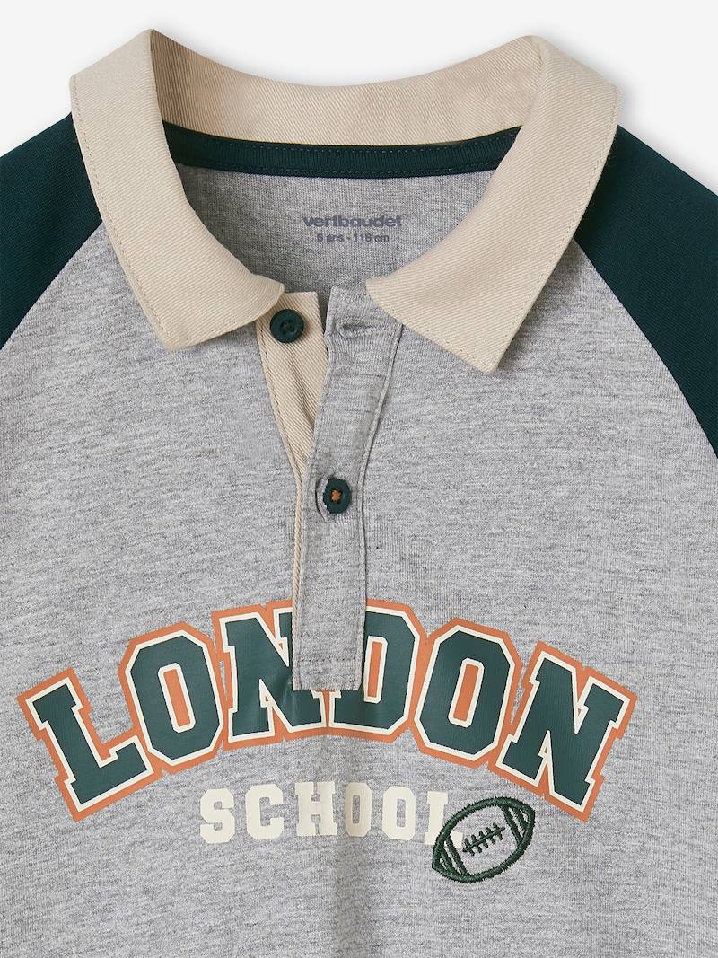London Rugby Shirt with Long Raglan Sleeves for Boys - fir green, Boys
