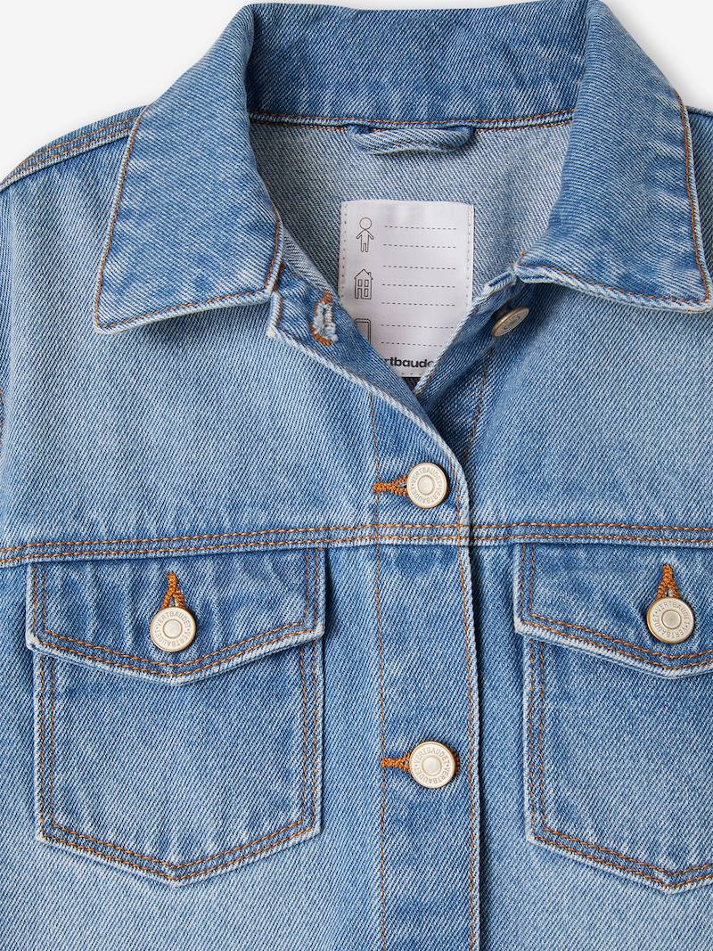Denim Jacket with Pop Flowers Animation on the Back for Girls - stone ...