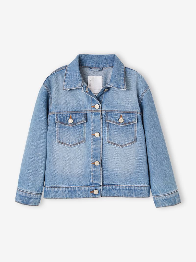 Denim Jacket with Pop Flowers Animation on the Back for Girls - stone ...