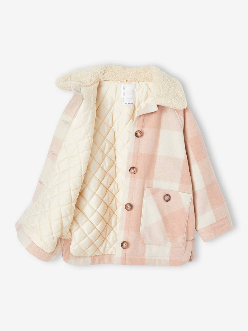 Shacket-Style Coat in Chequered Wool for Girls - chequered pink, Girls