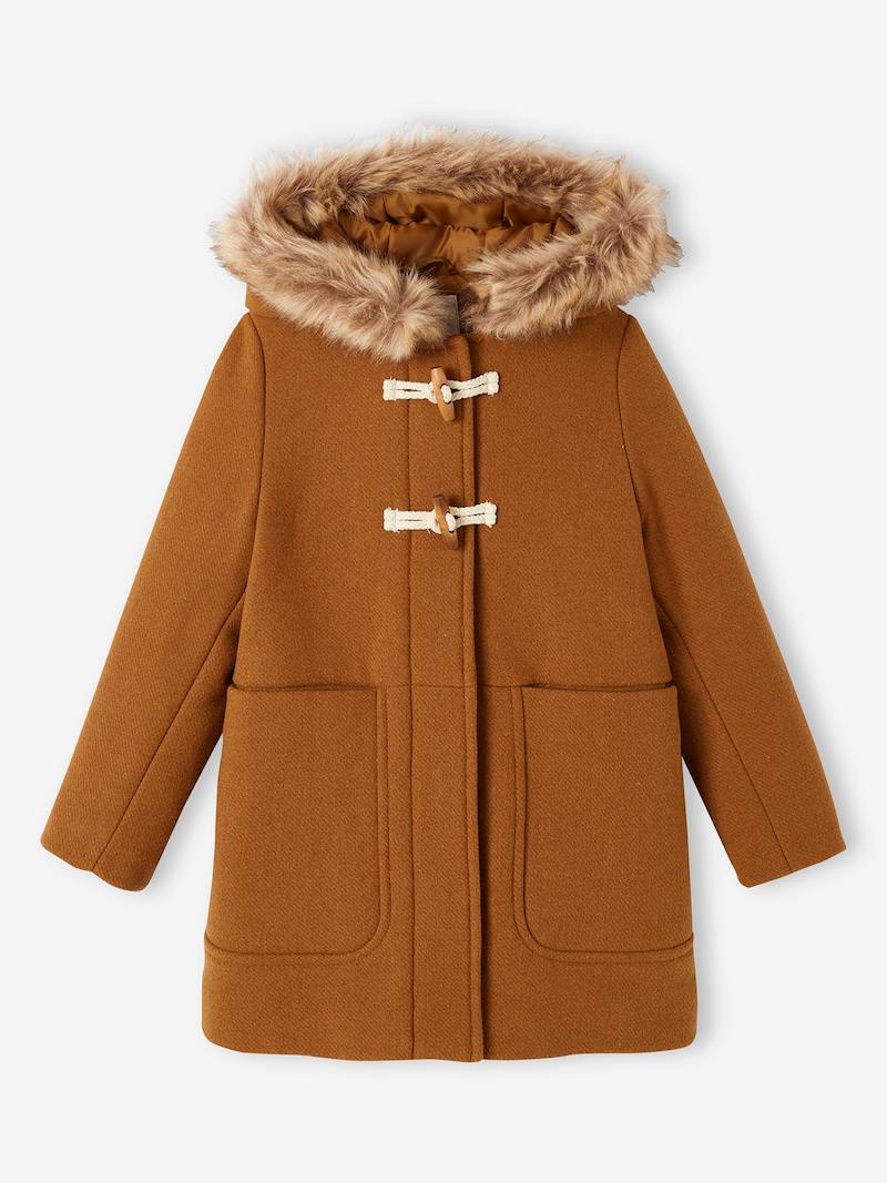 Hooded Duffel Coat with Toggles, in Woollen Fabric, for Girls - camel ...