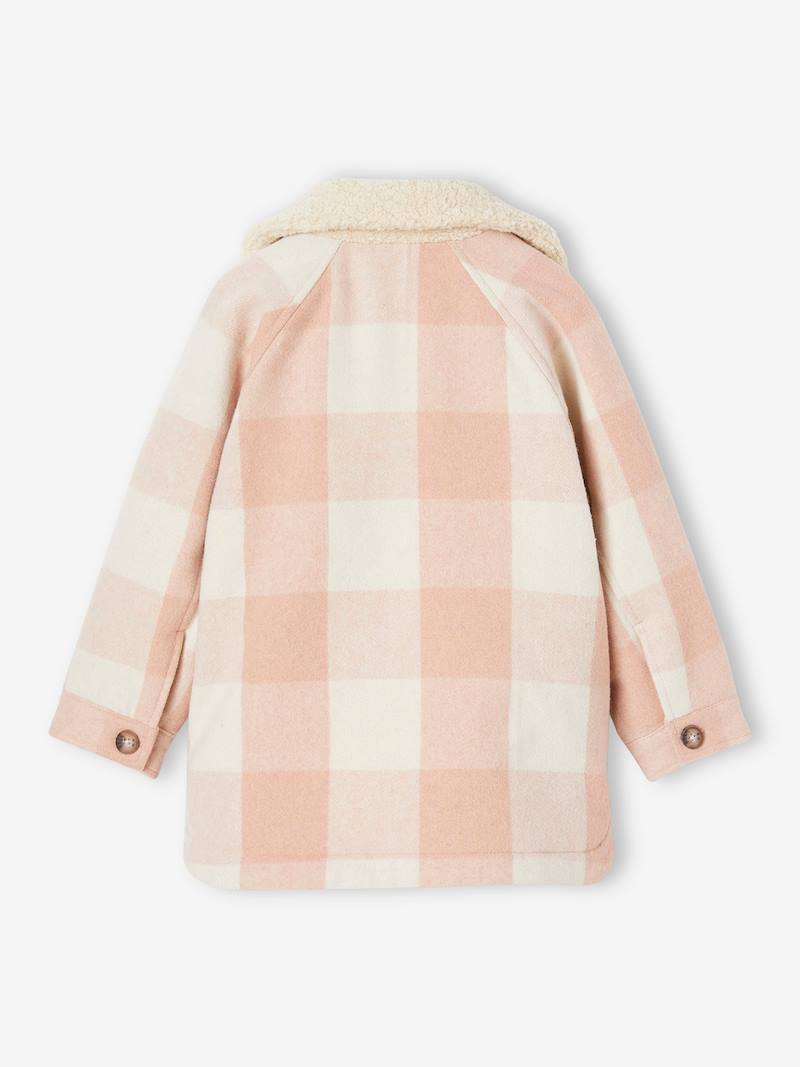 Shacket-Style Coat in Chequered Wool for Girls - chequered pink, Girls