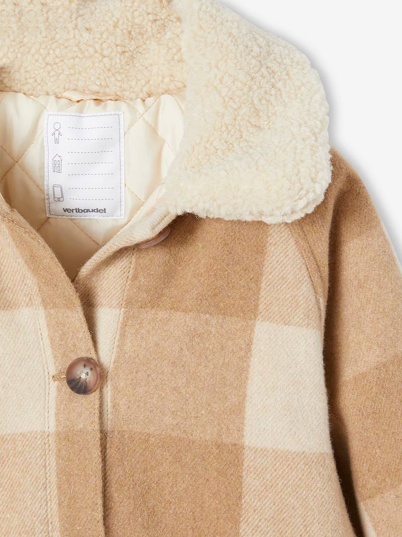Shacket-Style Coat in Chequered Wool for Girls - chequered pink, Girls