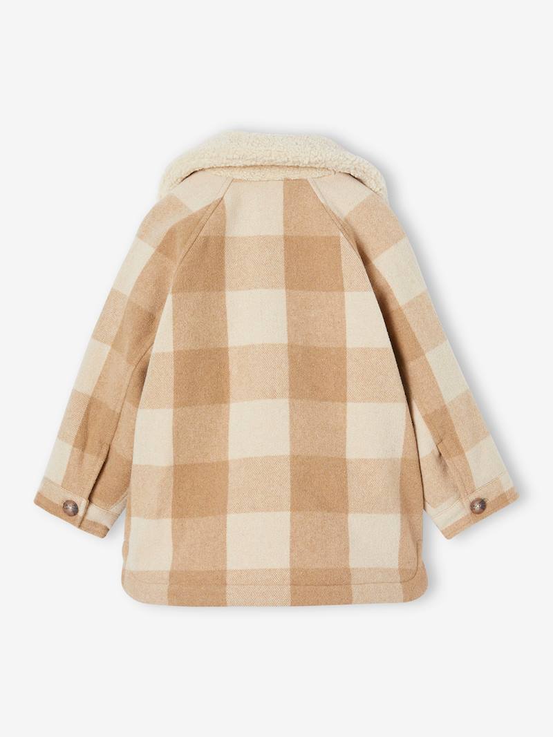 Shacket-Style Coat in Chequered Wool for Girls - chequered pink, Girls