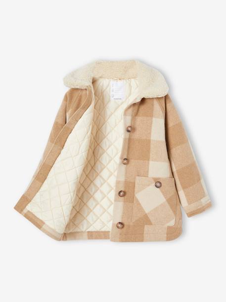 Shacket-Style Coat in Chequered Wool for Girls - chequered pink, Girls