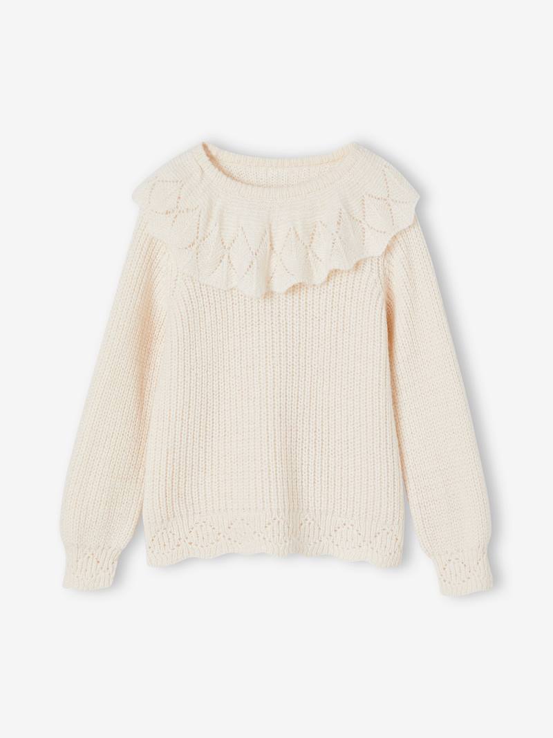 Fancy Jumper with Openwork Collar & Scarf for Girls - rose beige, Girls