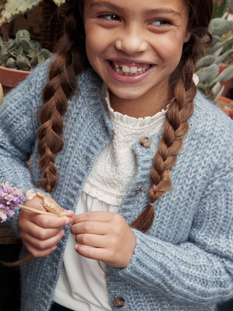 Loose-Fitting Soft Knit Cardigan for Girls - marl grey, Girls