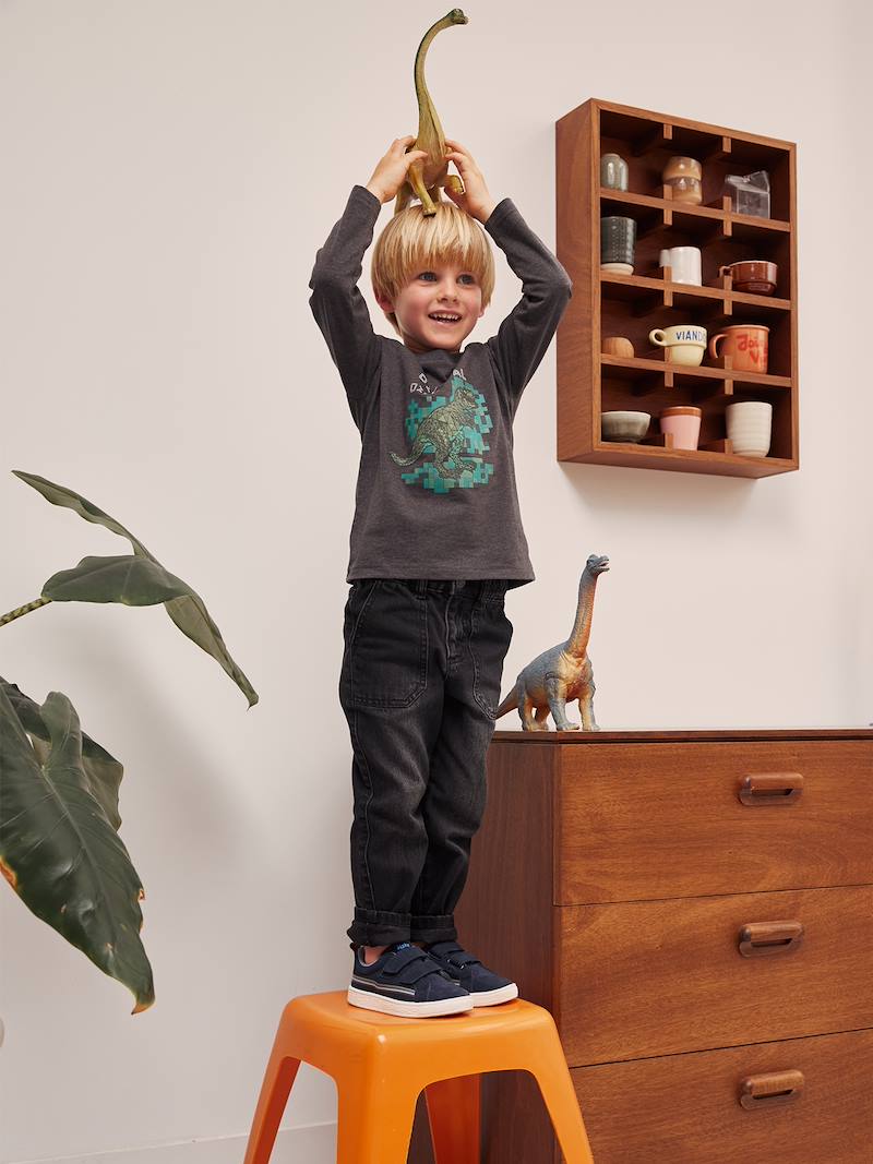 Digital Dino Top with Pixel Effect in Relief for Boys - marl grey, Boys