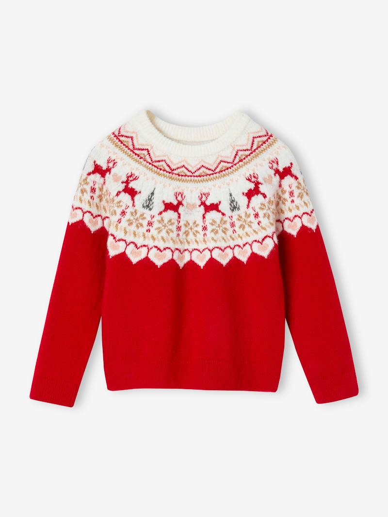 Christmas Special Jacquard Knit Jumper for Girls - red, Girls