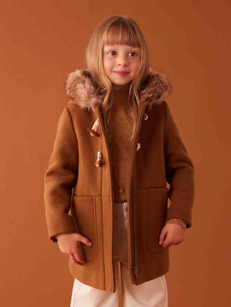 Hooded Duffel Coat with Toggles, in Woollen Fabric, for Girls - blush ...