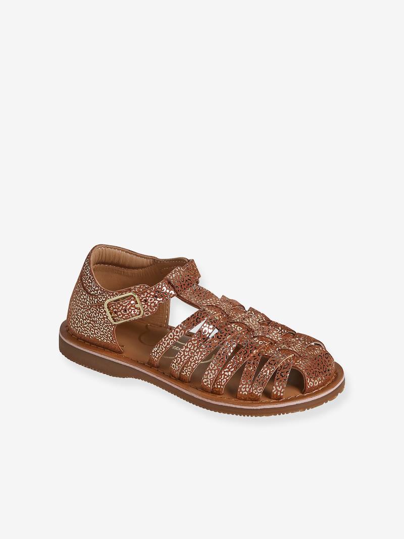 Sandales fermées cuir enfant collection maternelle - ocre, Chaussures