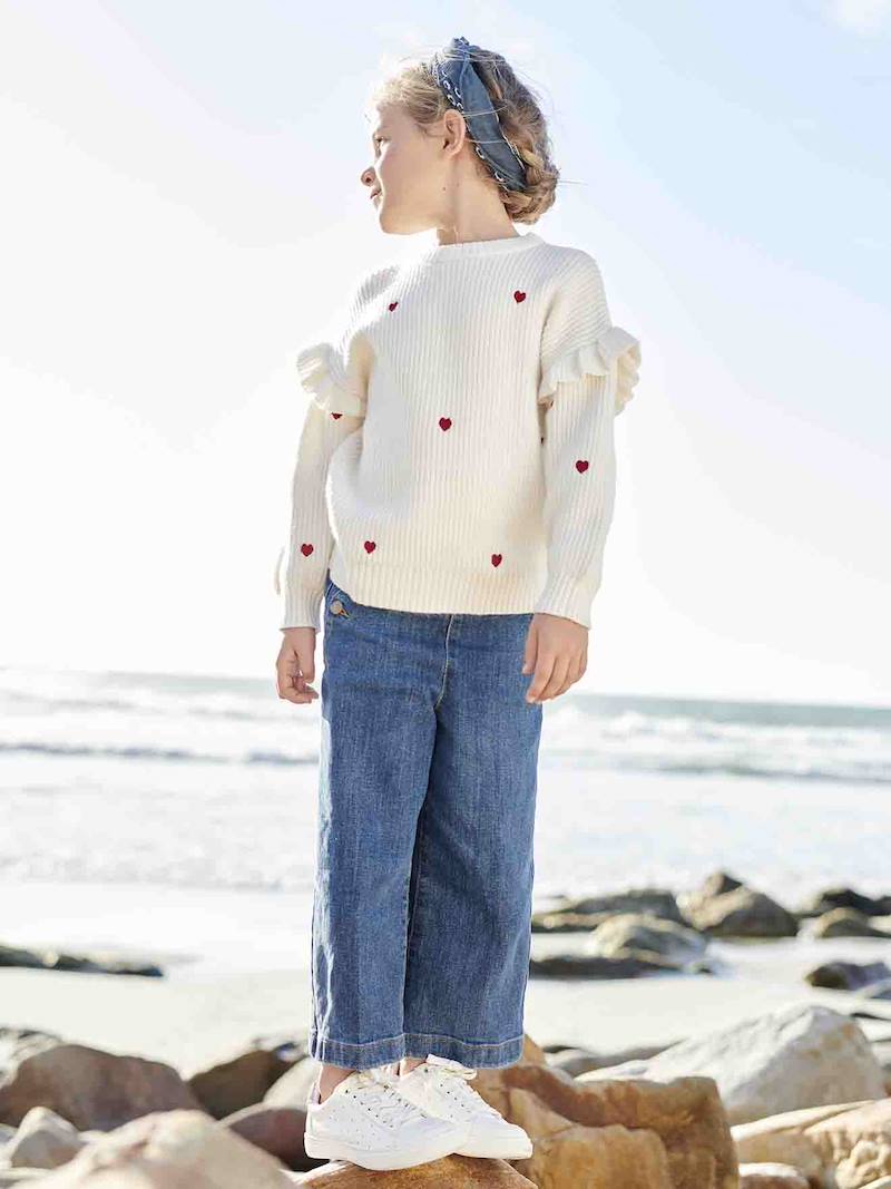 Jumper with Ruffled Sleeves for Girls - ecru, Girls