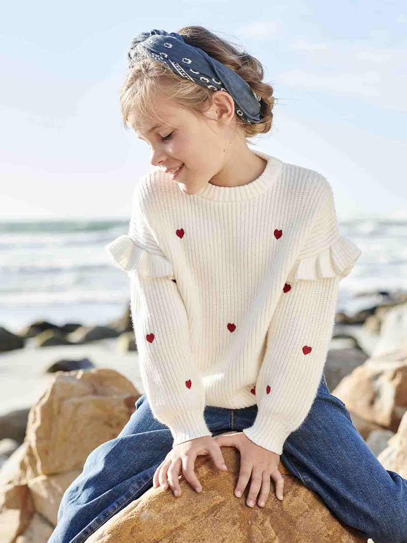Jumper with Ruffled Sleeves for Girls - ecru, Girls