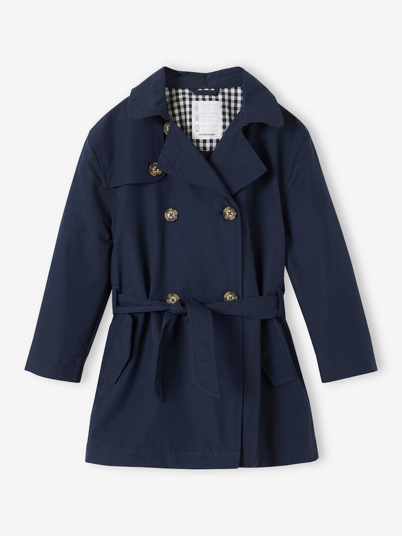 Trench Coat with Removable Hood for Girls - navy blue, Girls