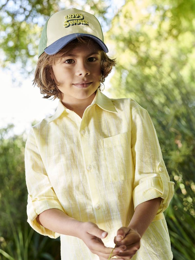Striped Linen-Effect Shirt for Boys - pastel yellow, Boys