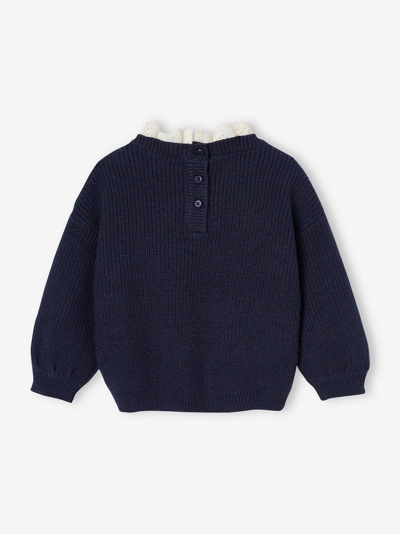 Rib Knit Jumper with Broderie Anglaise Collar for Babies - navy blue, Baby