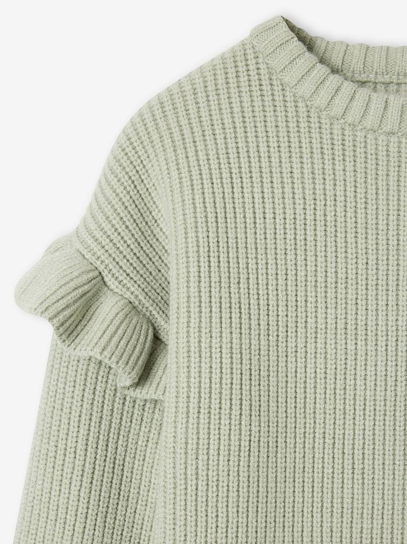 Jumper with Ruffled Sleeves for Girls - sage green, Girls
