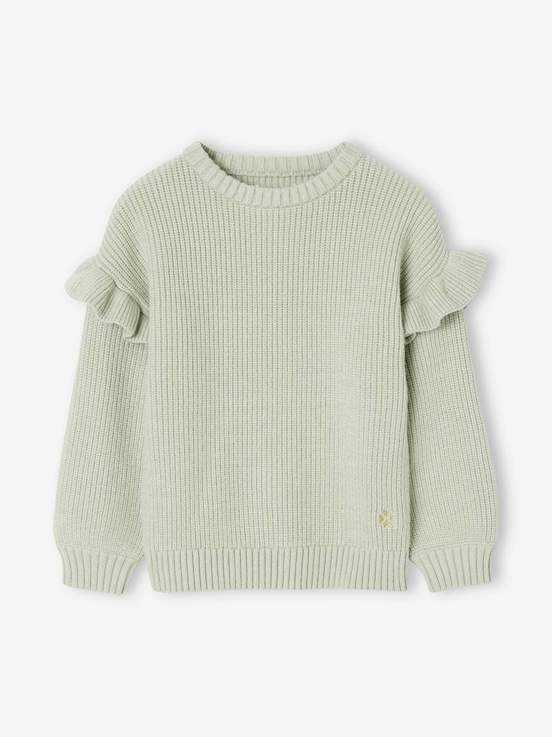 Jumper with Ruffled Sleeves for Girls - sage green, Girls