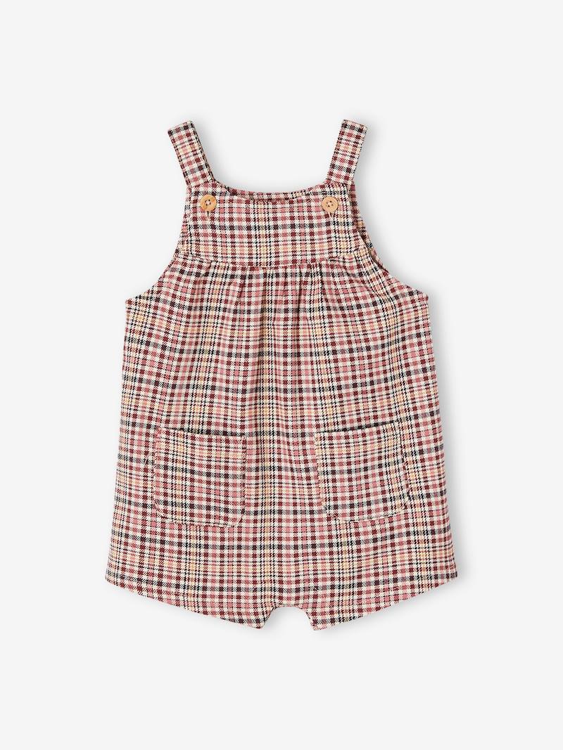 Chequered Short Dungarees + Shirt & Headband Ensemble for Baby Girls ...