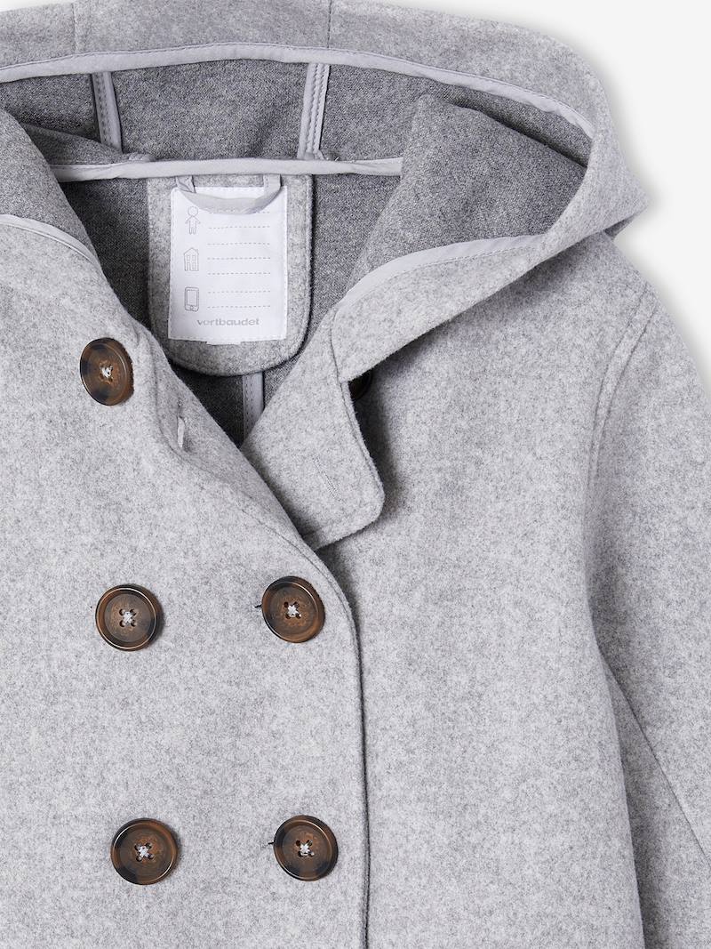 Hooded Jacket in Flannel-Effect Woollen Fabric, for Girls - marl grey ...