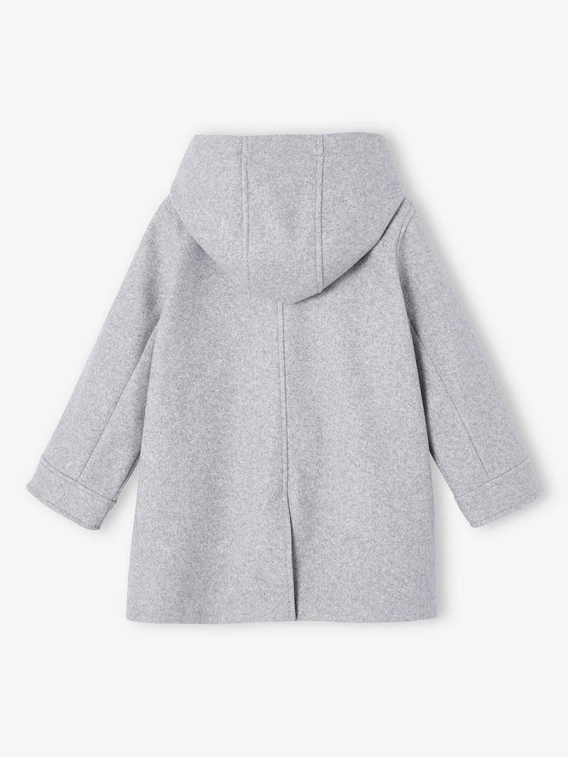 Hooded Jacket in Flannel-Effect Woollen Fabric, for Girls - marl grey ...