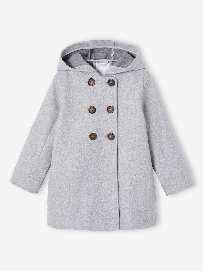 Hooded Jacket in Flannel-Effect Woollen Fabric, for Girls - marl grey ...