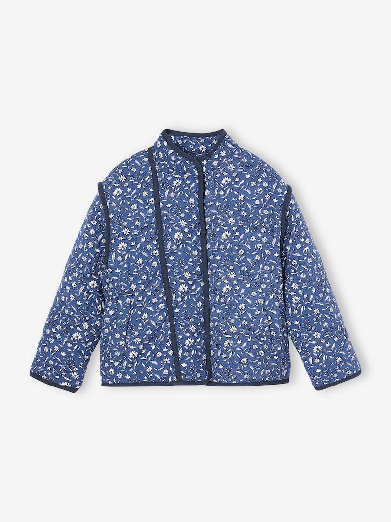 Padded Floral Jacket with Sherpa Lining, for Girls - printed blue, Girls