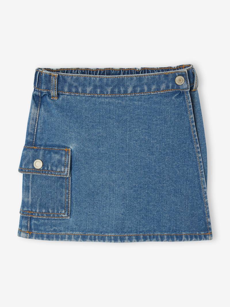 Denim Skort with Cargo Pocket, for Girls - medium blue, Girls