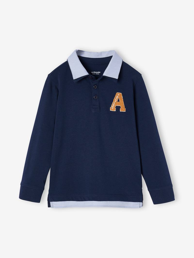Striped 2-in-1 Effect Polo Shirt, for Boys - navy blue, Boys