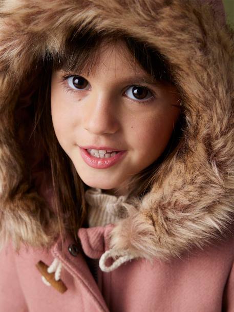 Hooded Duffel Coat with Toggles, in Woollen Fabric, for Girls - blush ...