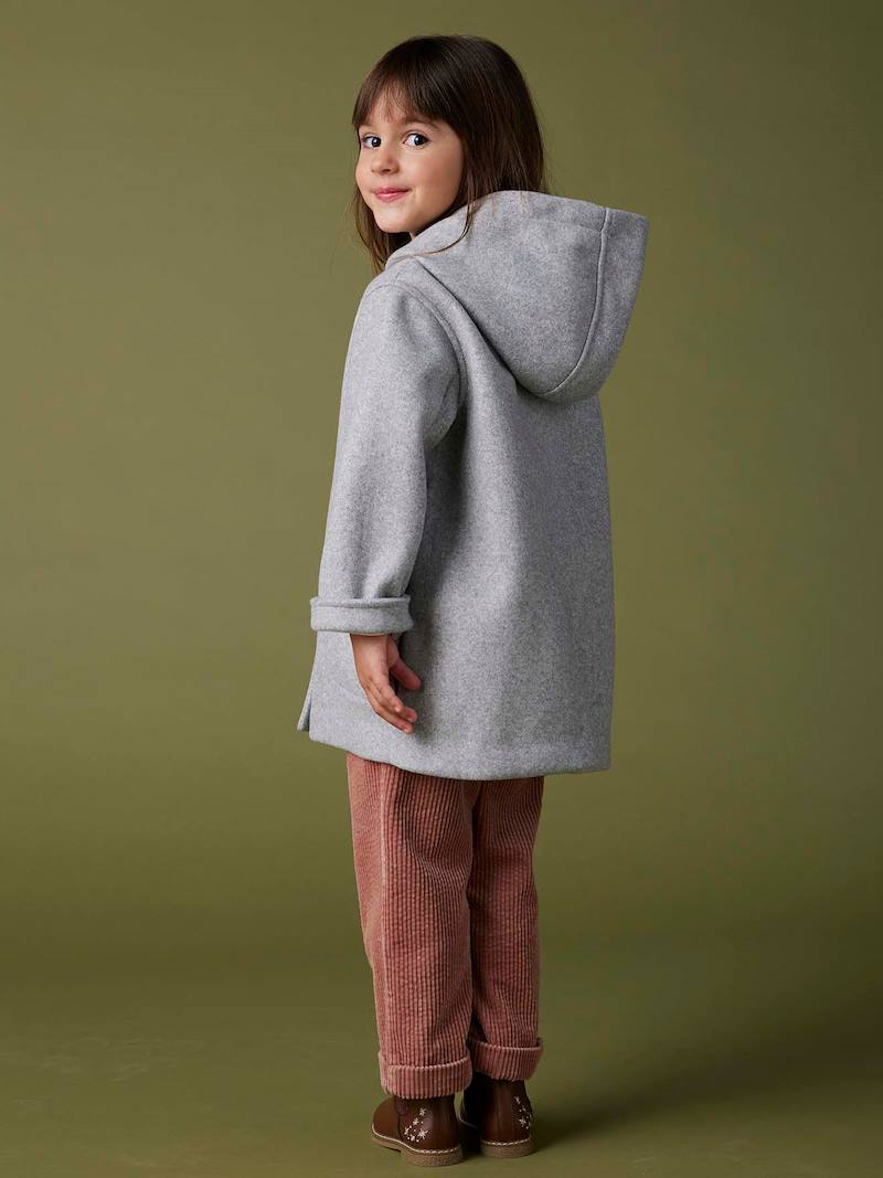Hooded Jacket in Flannel-Effect Woollen Fabric, for Girls - marl grey ...
